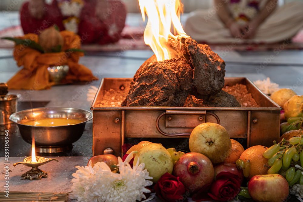 items for the Indian Yajna ritual. Indian Vedic fire ceremony called ...