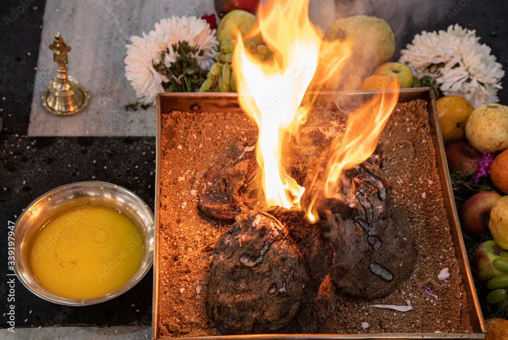 items for the Indian Yajna ritual. Indian Vedic fire ceremony called ...