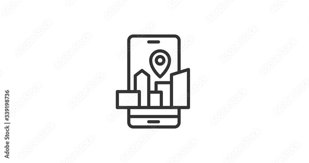 Augmented reality on smartphone animated outline icon. AR and VR line ...