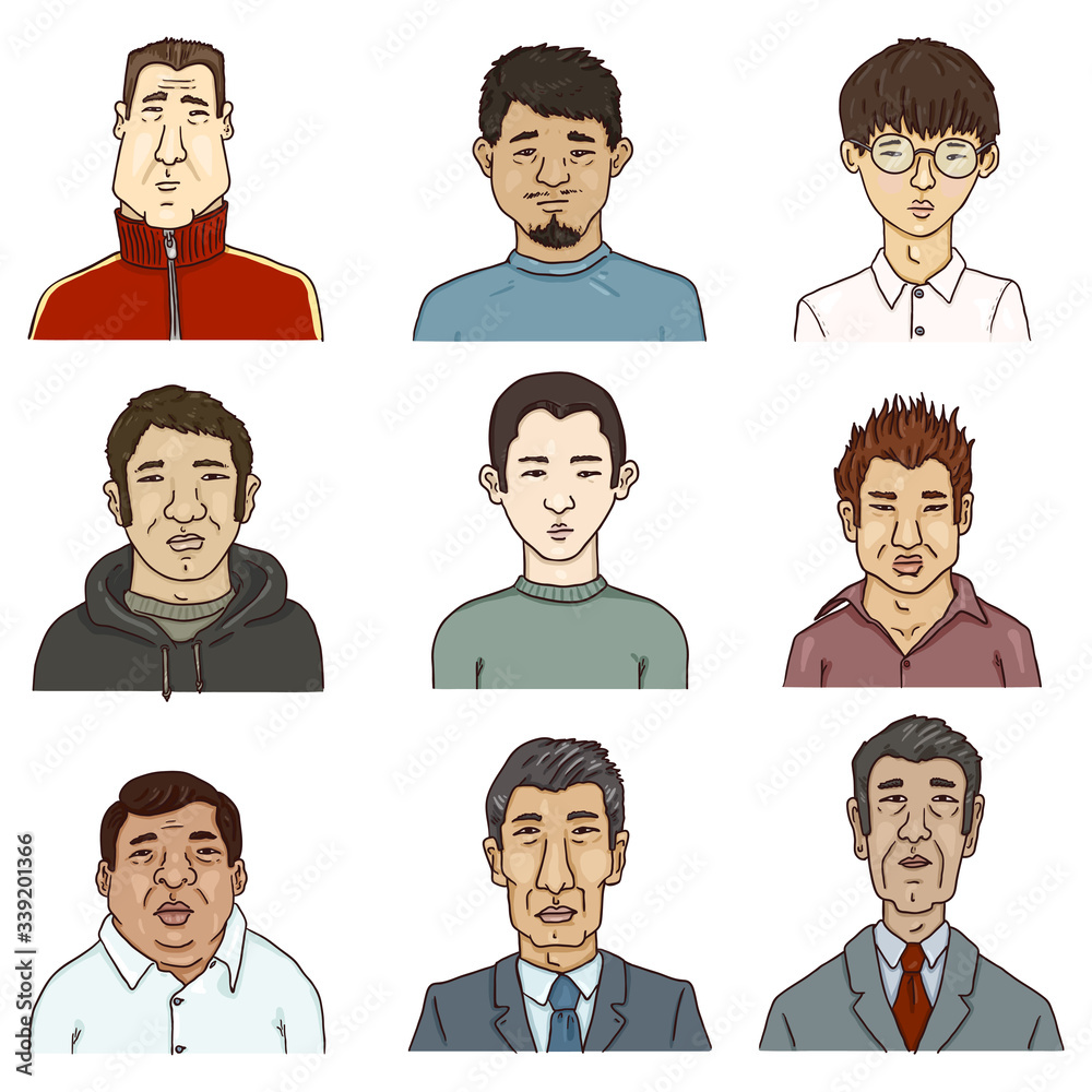 Vector Set of Cartoon Asian Characters Stock Vector | Adobe Stock
