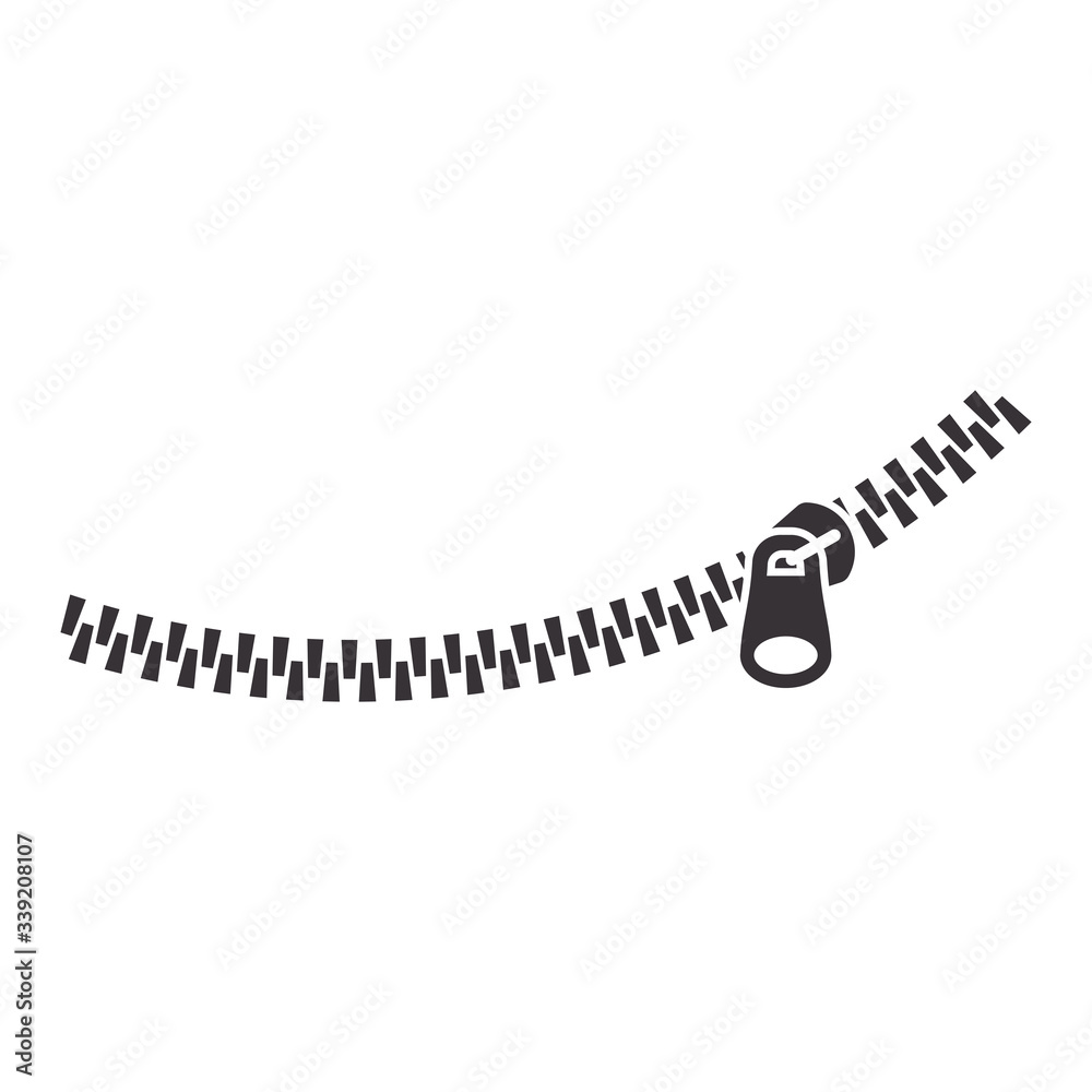 Closed curved zipper black isolated vector illustration. Zipper curve ...