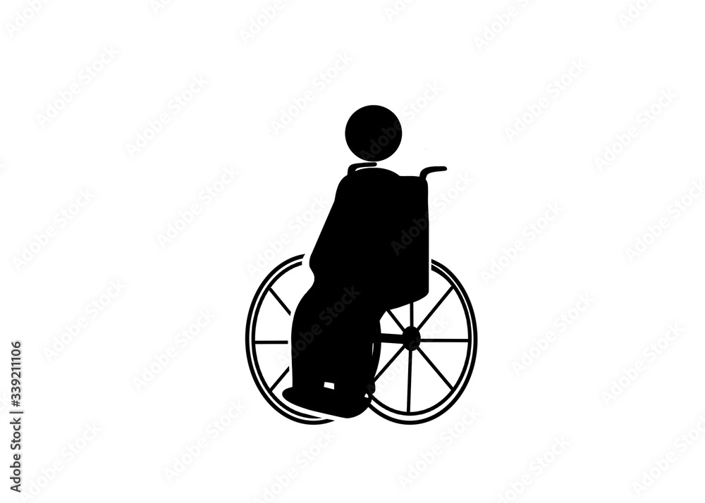 silhouette stick man person in wheelchair, handicap illustration on ...