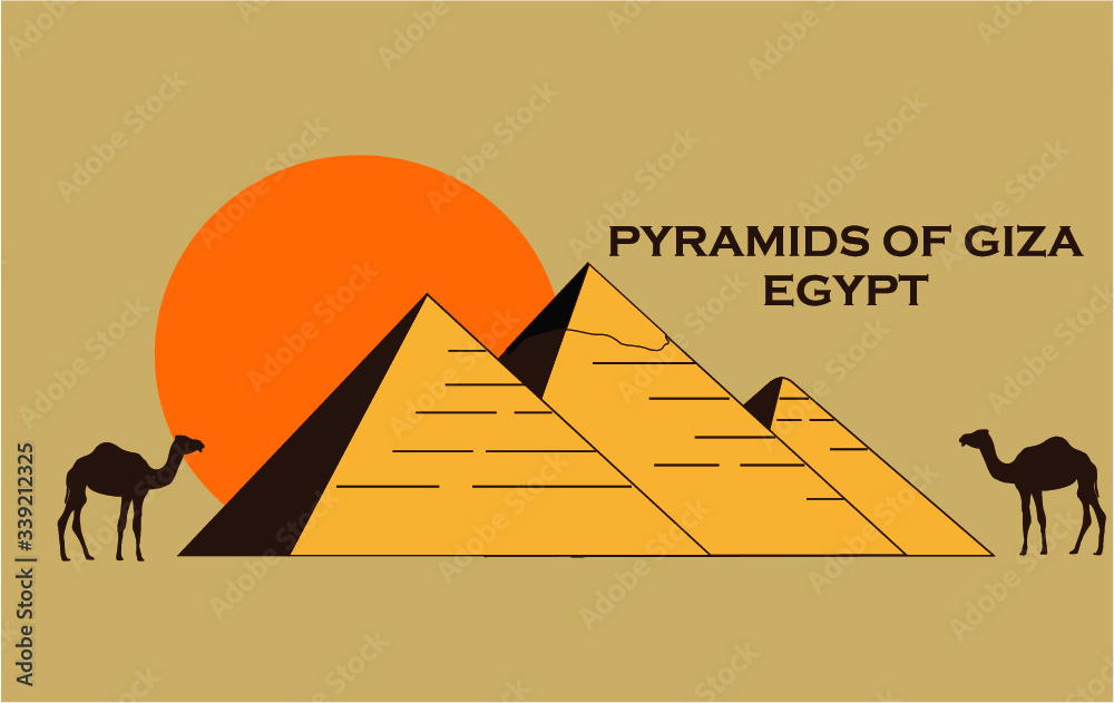 Egypt pyramids landscape. Egyptian great pyramids in the desert on a ...