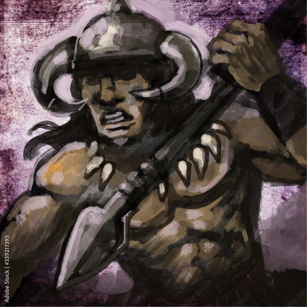 barbarian berserk with spear fantasy adventurer for RPG Stock ...