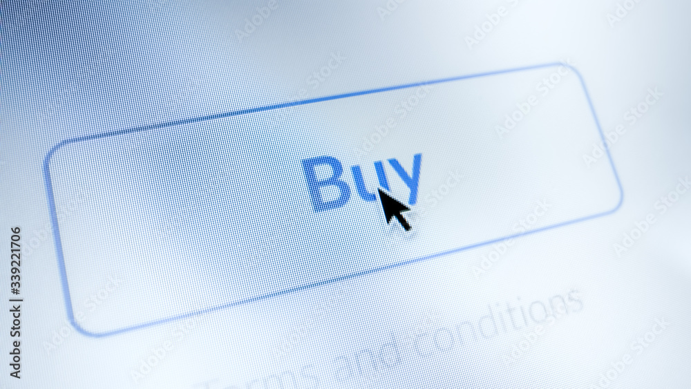 Close-up Macro Shot: Device Screen with Website Showing "Buy" Button ...
