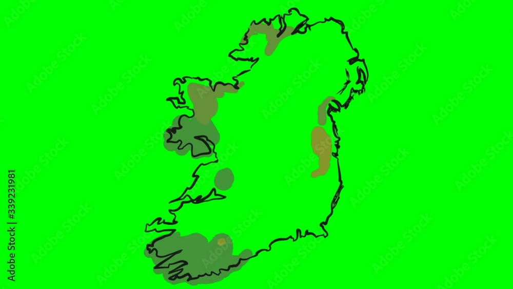 Ireland drawing colored map on green screen isolated whiteboard chroma ...