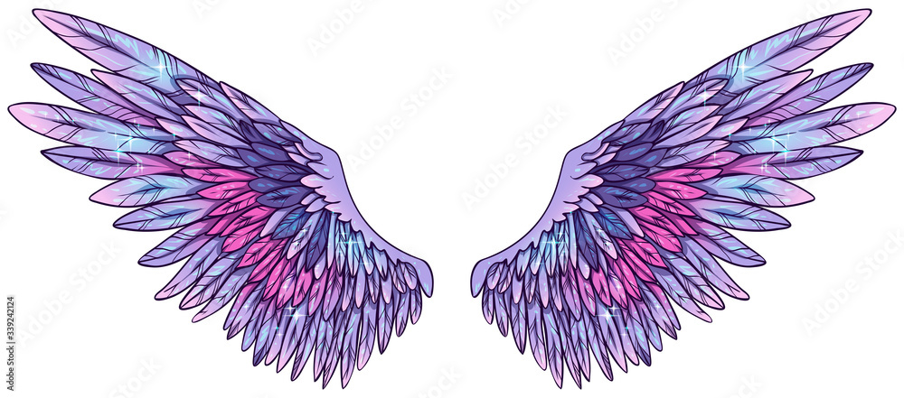 Beautiful magic colorful glowing angelic violet purple vector wings ...
