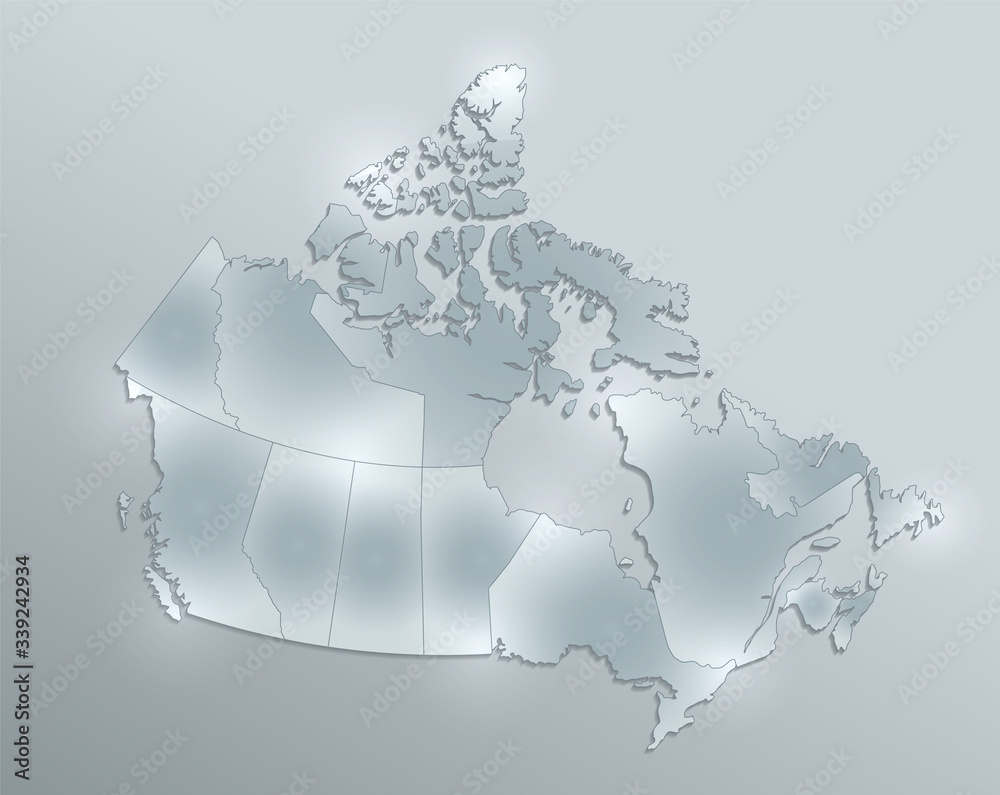 Canada map, separates regions, design glass card 3D blank Stock Vector ...