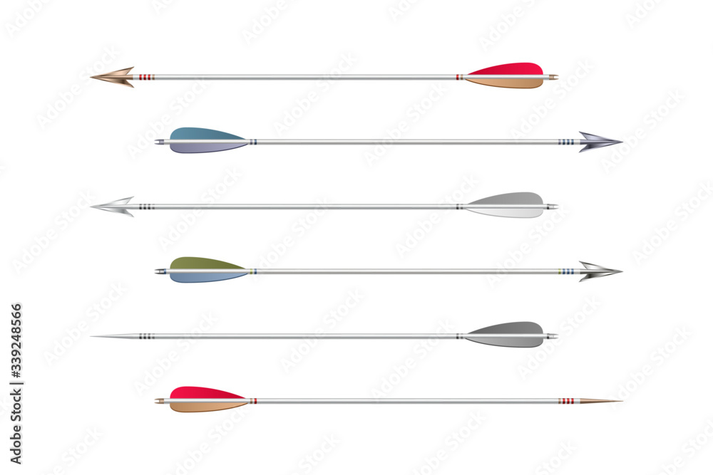 Set of realistic bow arrows isolated on white background. Vector ...
