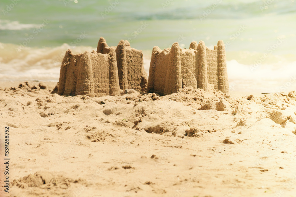 Sand castles on the beach,vacation concept. Holiday concept with ...