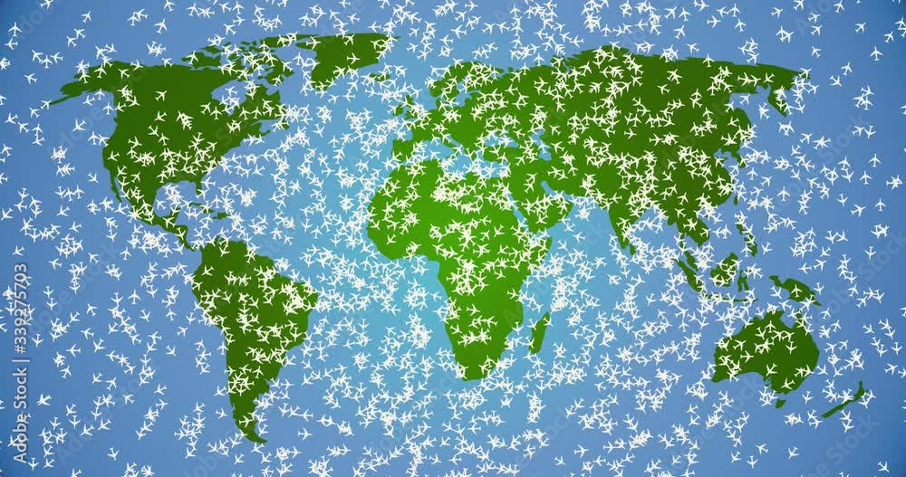 World travel map with airplanes, flight routes. Infographic of aviation ...