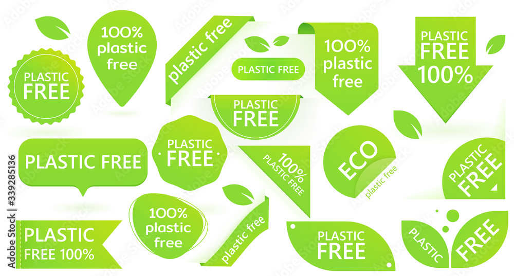 Green plastic free badge. Environment pollution. Template design. Stock ...