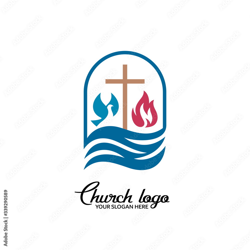 Church logo. Christian symbols. The cross of Jesus Christ, dove and ...