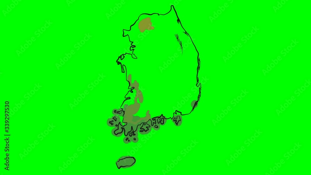 South Korea drawing colored map on green screen isolated whiteboard ...