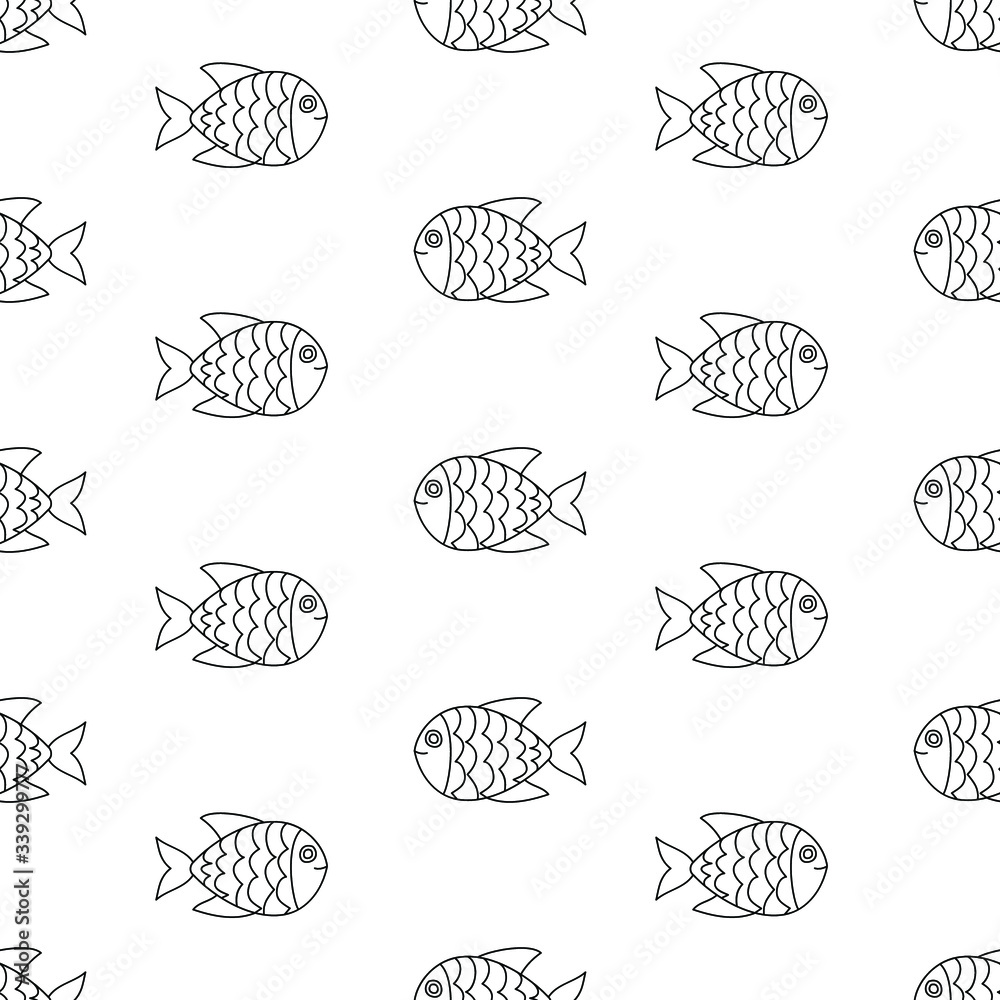Small cartoon fish: transparent seamless pattern. Coloring page. Vector ...