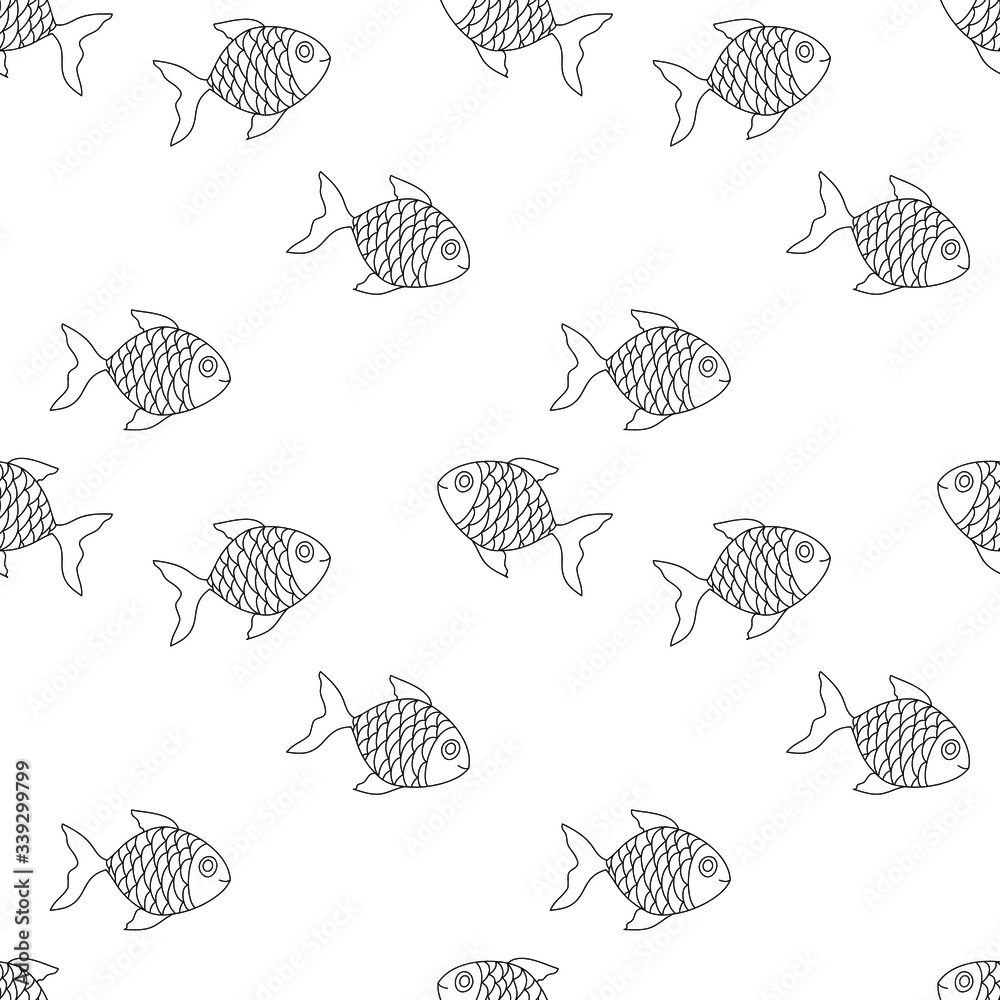 Small cartoon fish: transparent seamless pattern. Coloring page. Vector ...