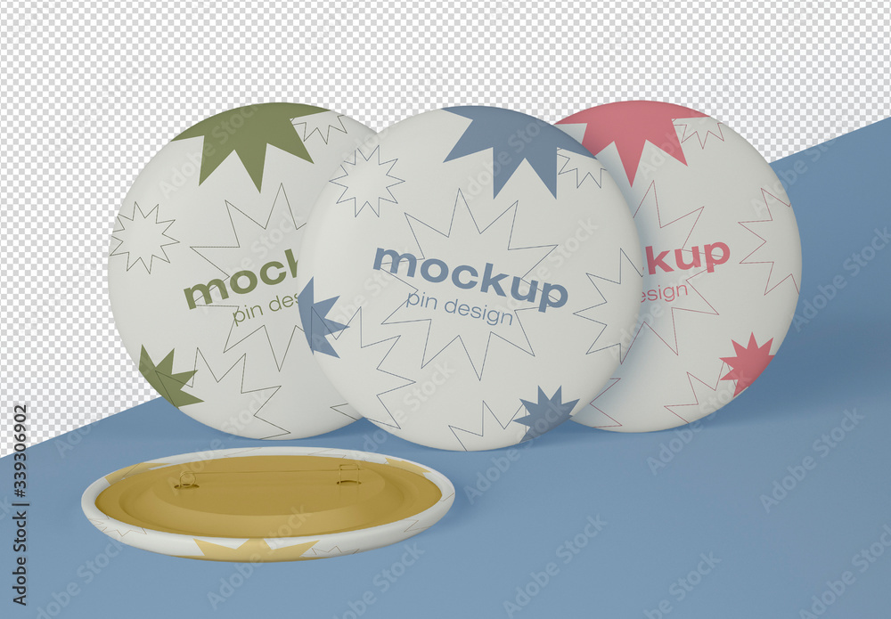 Three Circular Pins Mockup Stock Template | Adobe Stock