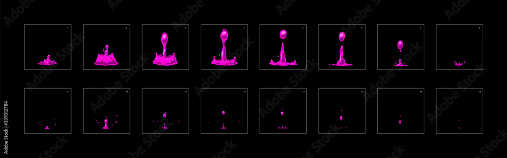 poison splash with drops animation effect. frame by frame classic ...
