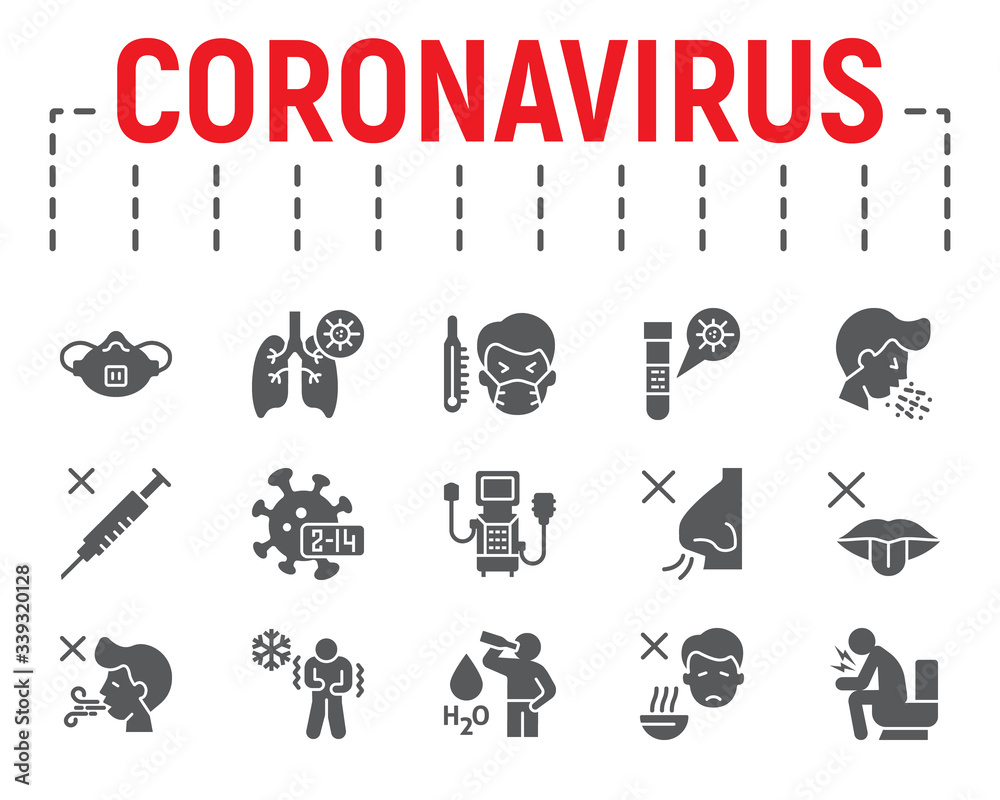 Coronavirus glyph icon set, illness symbols collection, vector sketches ...