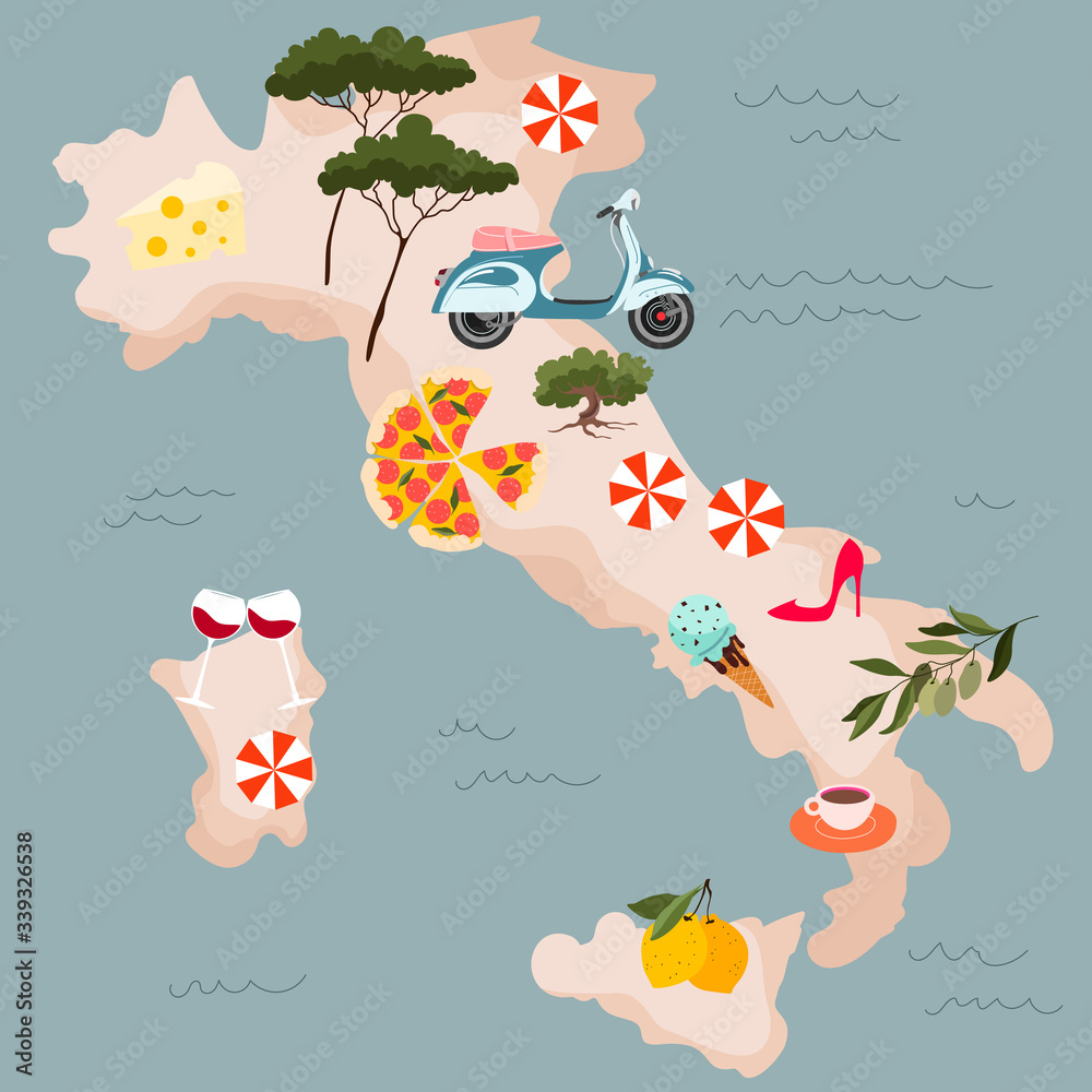 Italy illustrated map. Trendy modern vector illustration of Italian ...