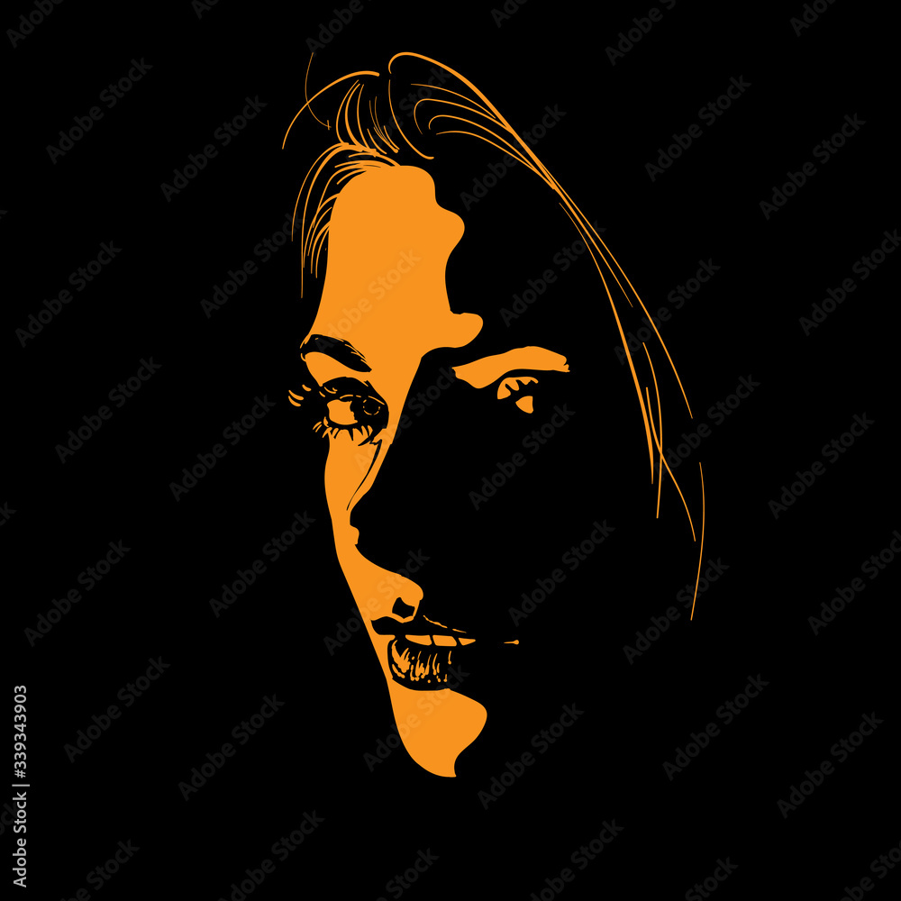 Woman Face silhouette in contrast backlight. Stock Vector | Adobe Stock