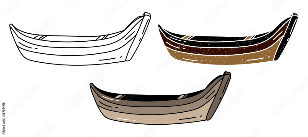 canoe vector design. black and white. digital hand drawn. grain texture ...