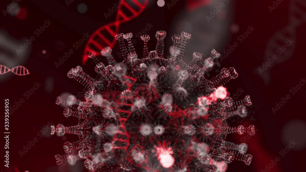 3D visualization of the coronavirus. Pathogens, and dna strand shown as ...