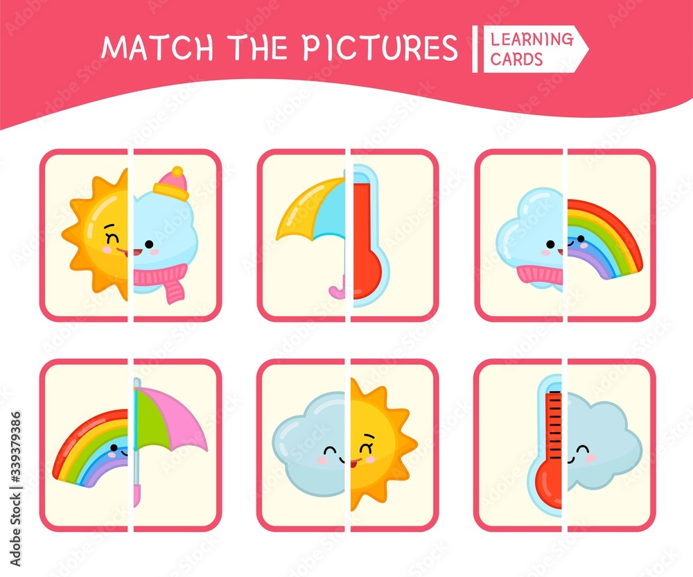 Matching children educational game. Match parts of weather conditions ...