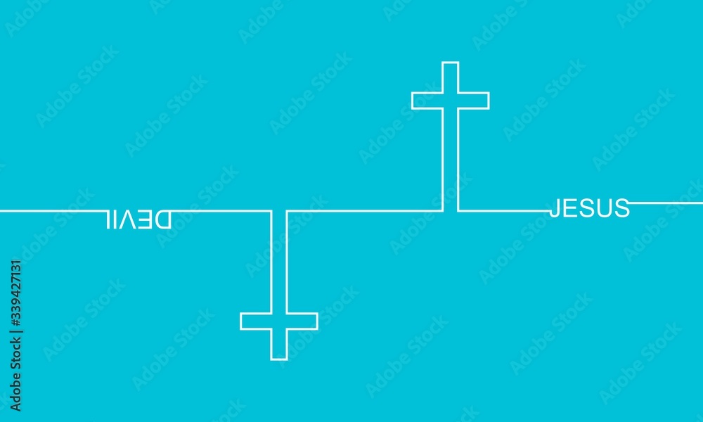 Jesus vs Devil. Confrontation of well and evil. Cross and text. Thin ...