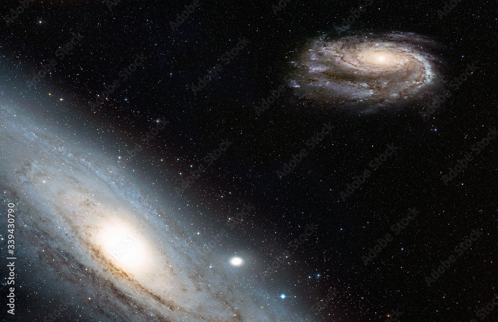 Panorama view of Universe with million galaxy on a night sky background ...