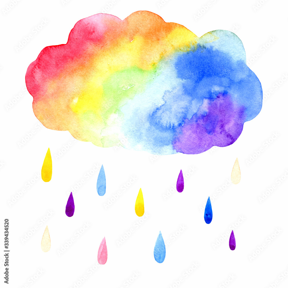 watercolor rainbow cloud with raindrops Stock Illustration | Adobe Stock