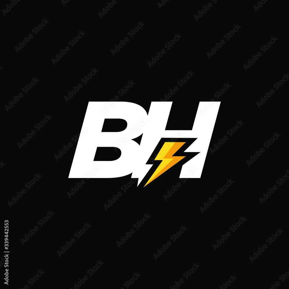 Initial Letter BH with Lightning Stock Vector | Adobe Stock