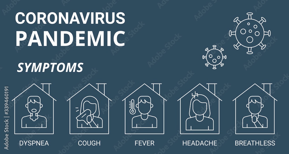 pandemic coronavirus covid-19 symptoms explain with lineal characters ...