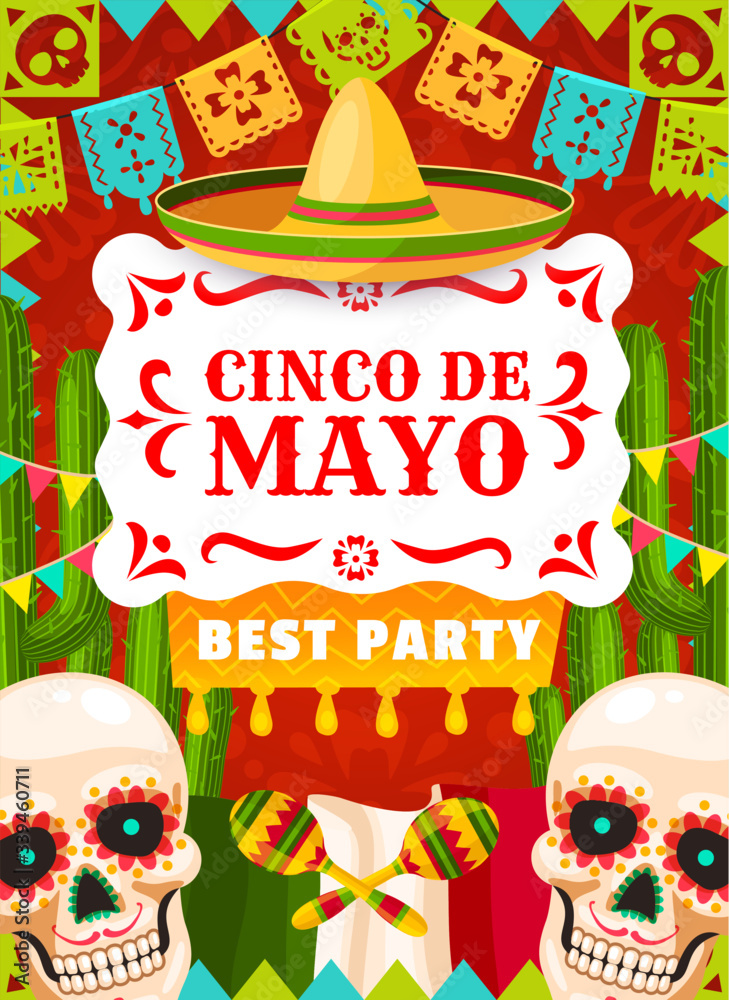 Cinco de Mayo Mexican holiday party vector poster, Mexico fiesta ...
