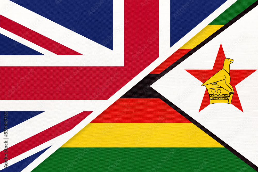 United Kingdom vs Zimbabwe national flag from textile. Relationship ...