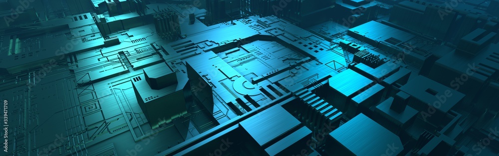 Futuristic circuit board. Science fiction technology banner design. 3D ...