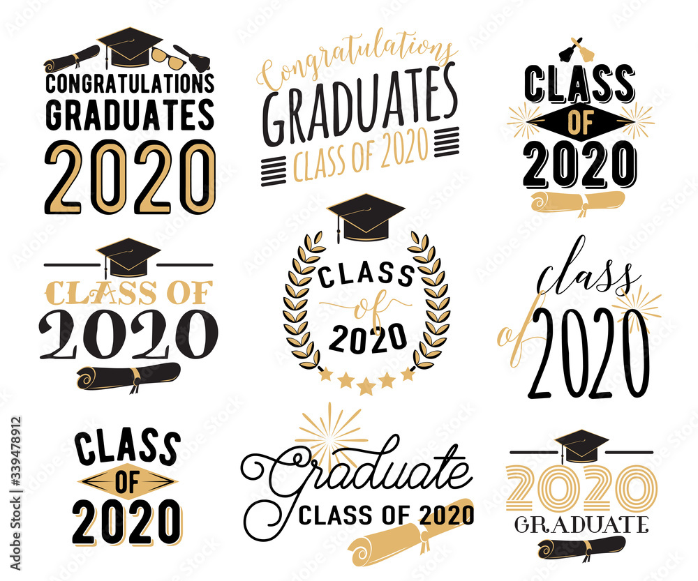 Congratulation graduation wishes overlays, lettering labels design set ...