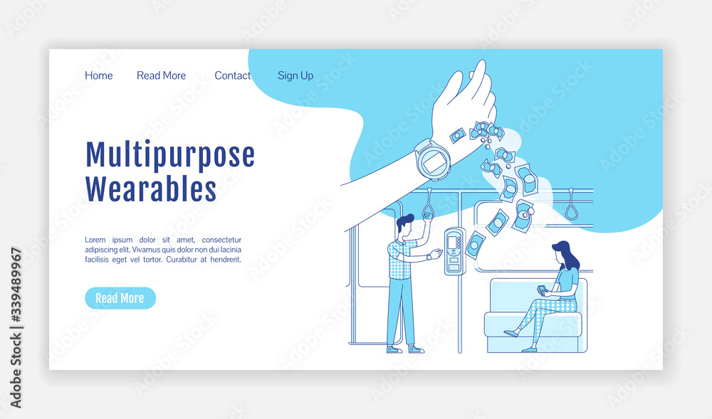 Multipurpose wearable landing page flat silhouette vector template ...