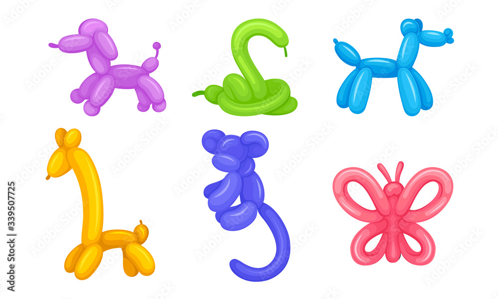 Balloon Twisting Art with Animal Figures Vector Set Stock Vector ...