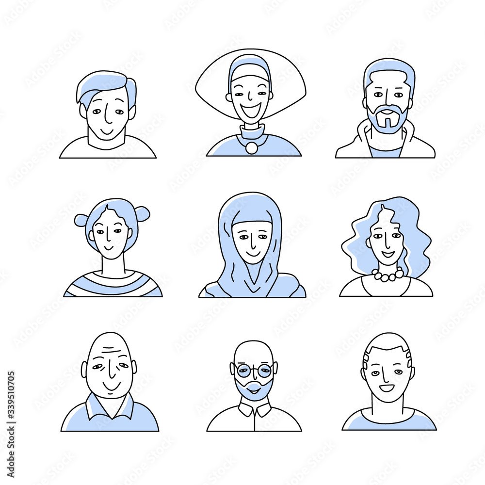 Set of avatar or user icons. Vector illustration. Portraits of ...