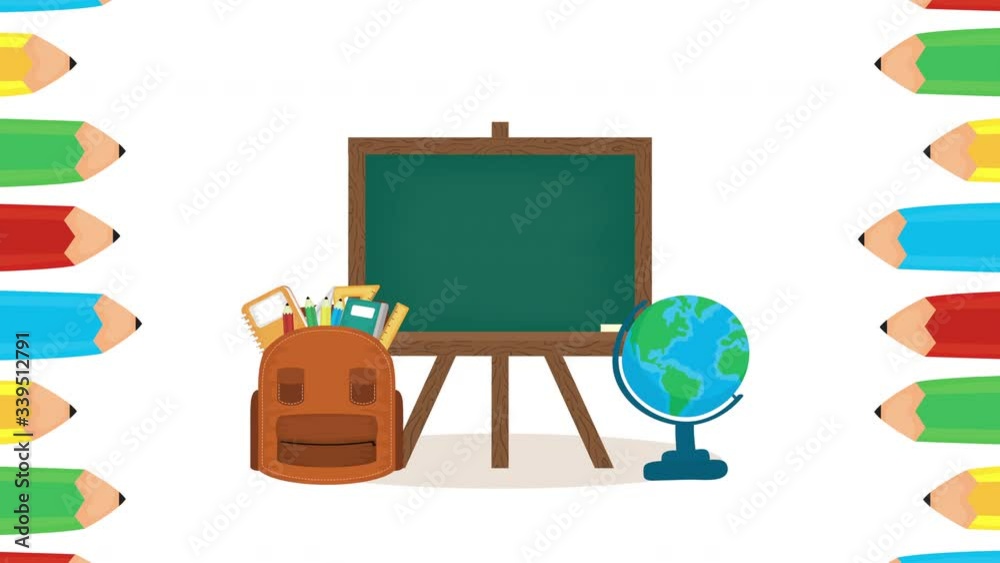 chalkboard with school supplies animation Stock Video | Adobe Stock