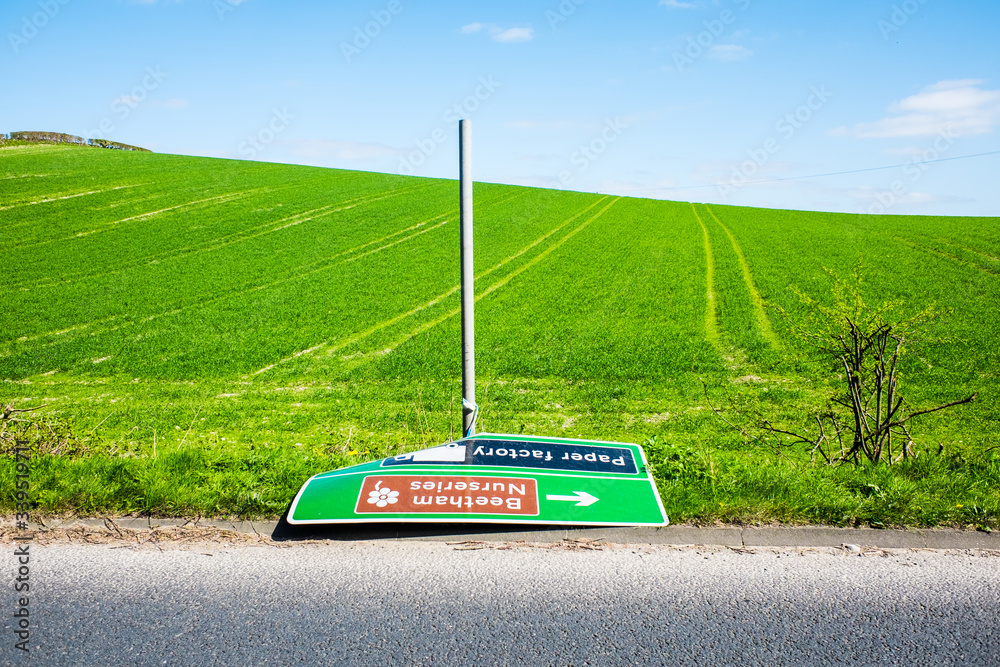 Knocked over and abandoned road sign England Stock Photo | Adobe Stock