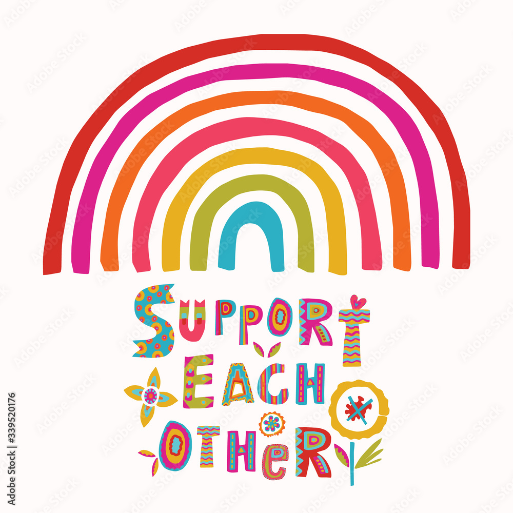 Support each other rainbow corona virus motivation poster. Social media ...