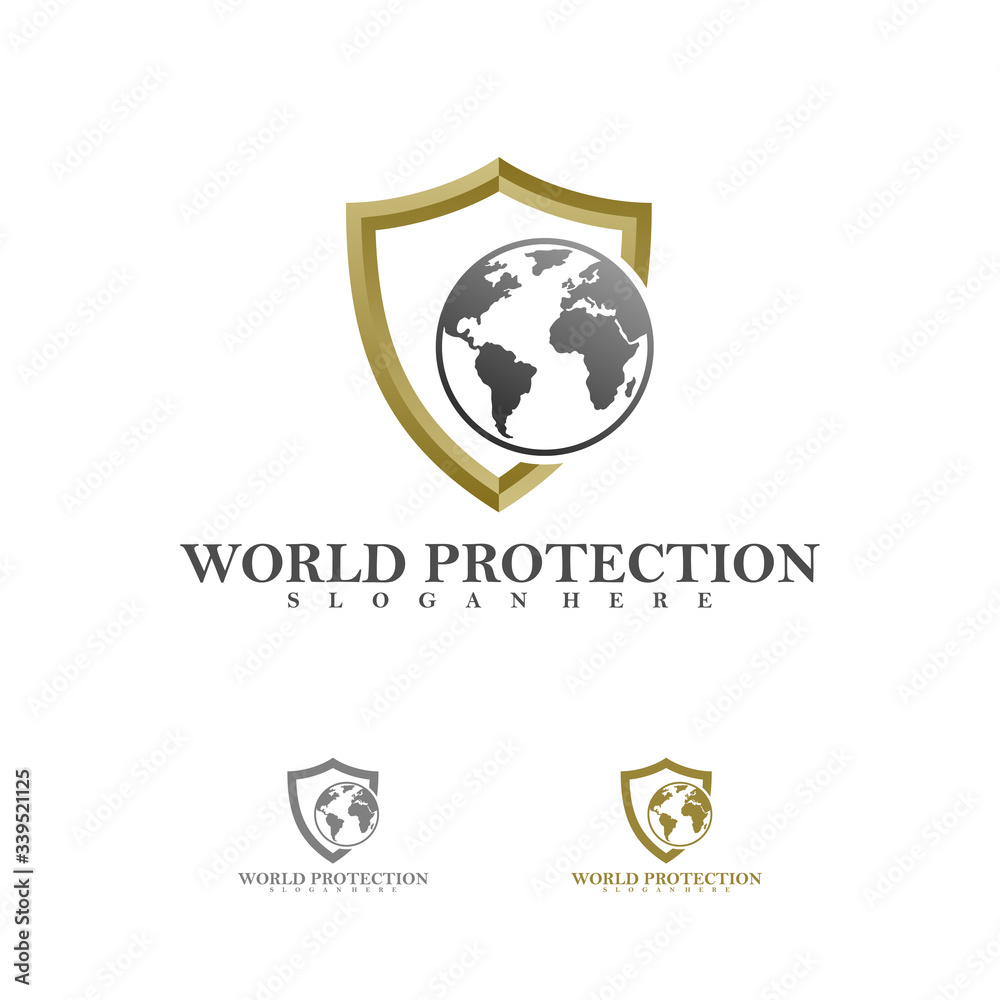 World Shield Logo vector template, Creative Shield World logo design ...