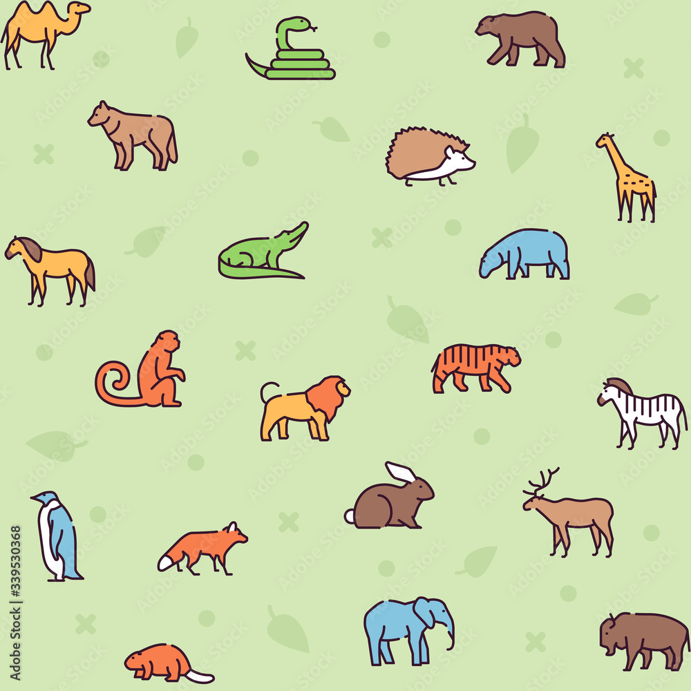 Wild animals symbols color linear vector icon set Stock Vector | Adobe ...