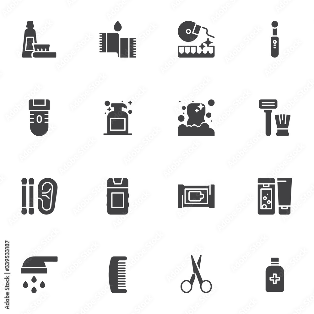 Personal hygiene vector icons set, modern solid symbol collection ...