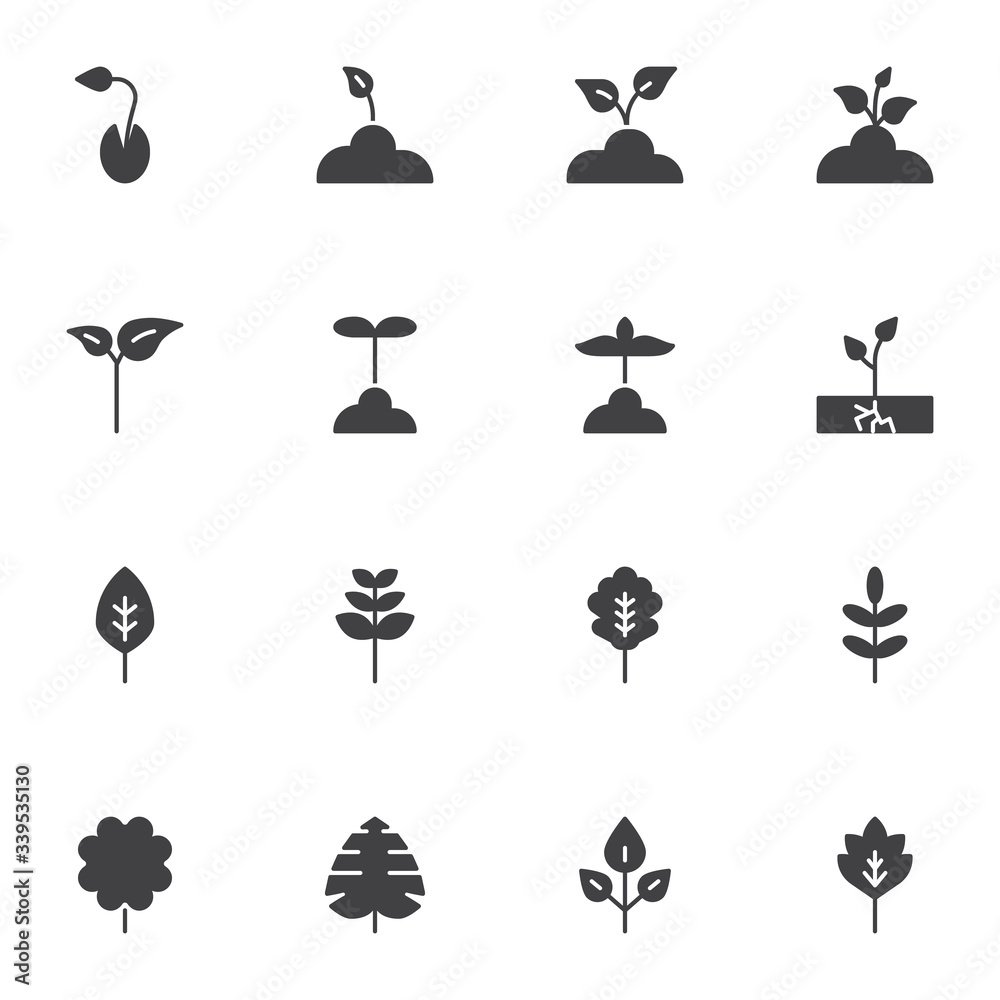 Plants seedling vector icons set, modern solid symbol collection ...