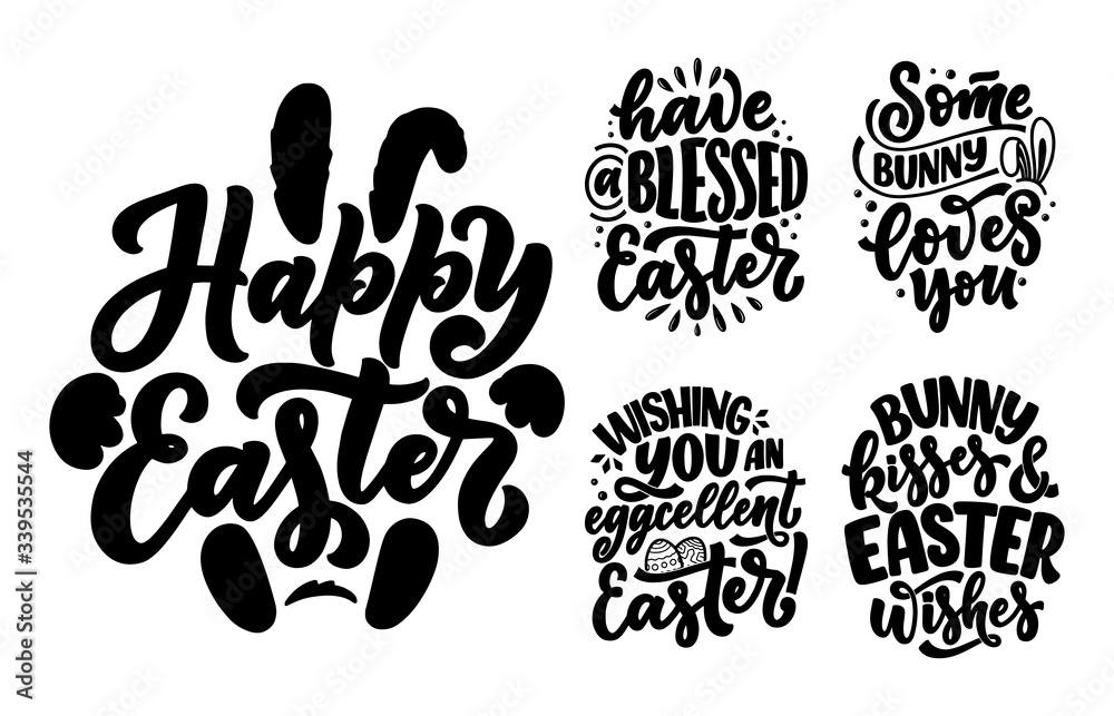 Set with calligraphy lettering slogans about Easter for flyer and print ...