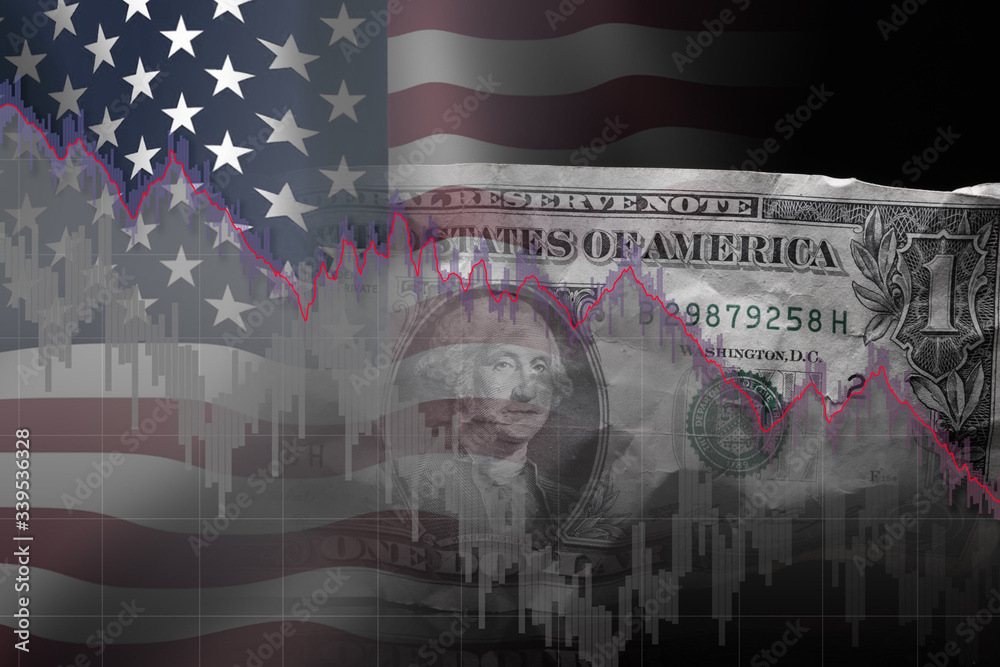 The concept of the financial crisis in the USA. Falling graph on the ...