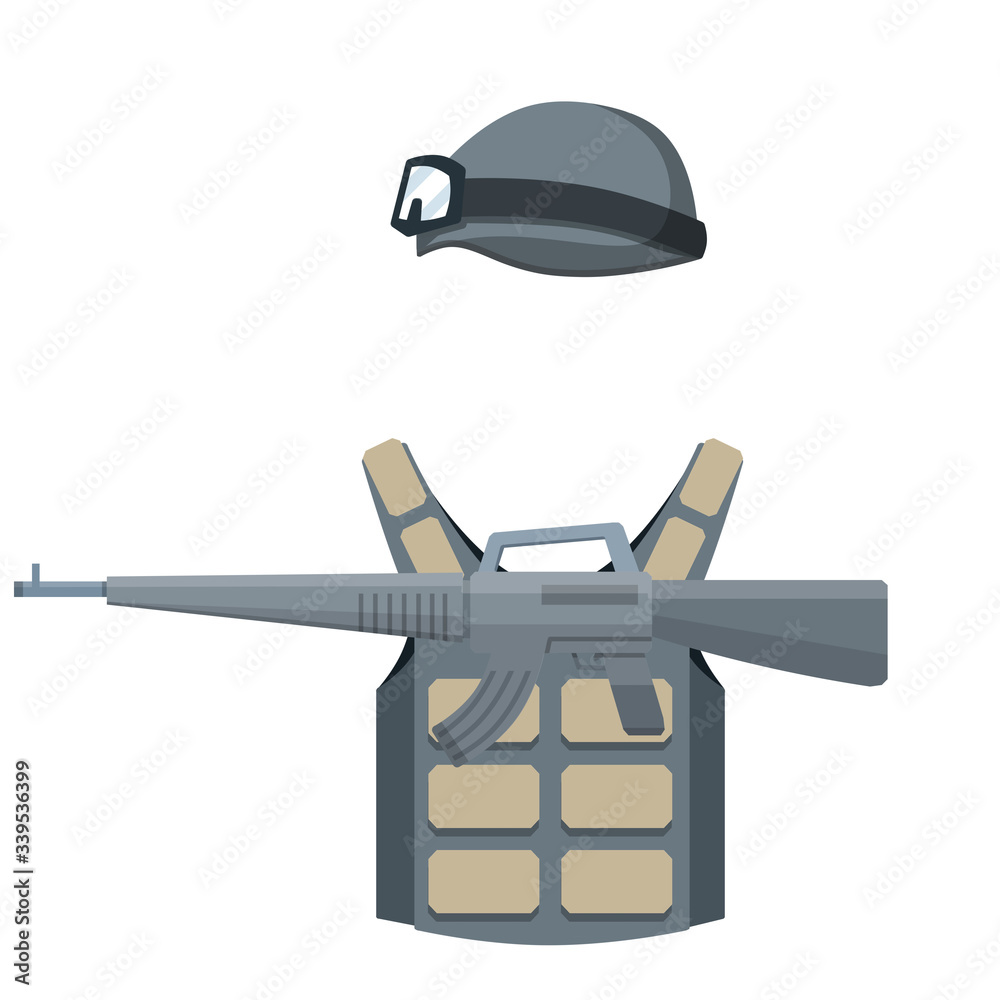 Modern weapons and armor of a soldier. Military helmet, bulletproof ...